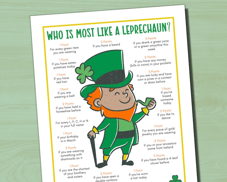 Who is Most Like a Leprechaun Game, St. Patrick's Day Party Game ...