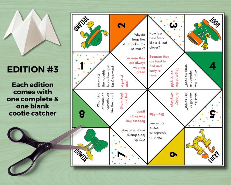 St. Patrick's Day Cootie Catcher Bundle, St. Patrick's Joke Tellers, St ...