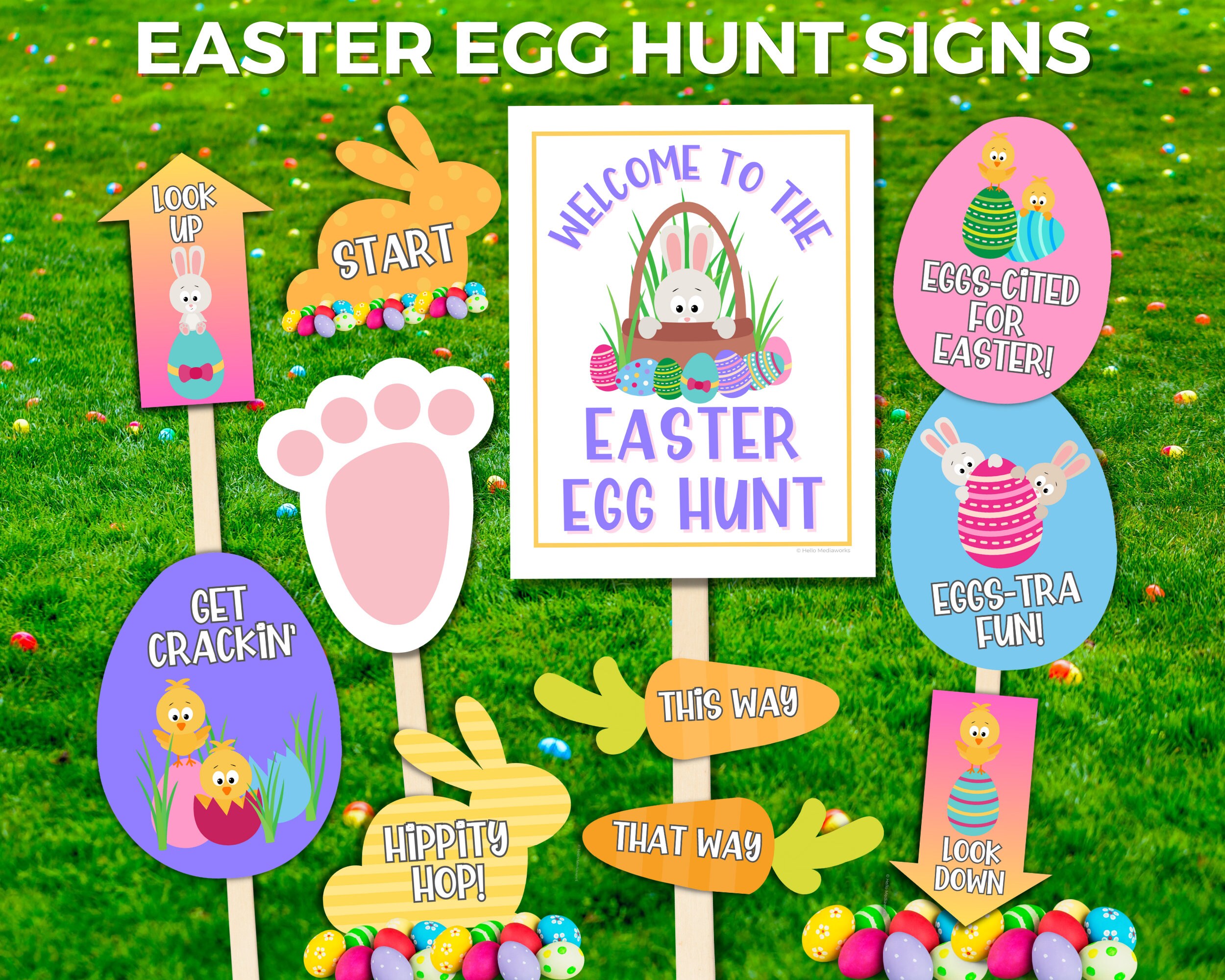 Printable Easter Egg Hunt Signs, Easter Egg Scavenger Hunt Signs, DIY ...