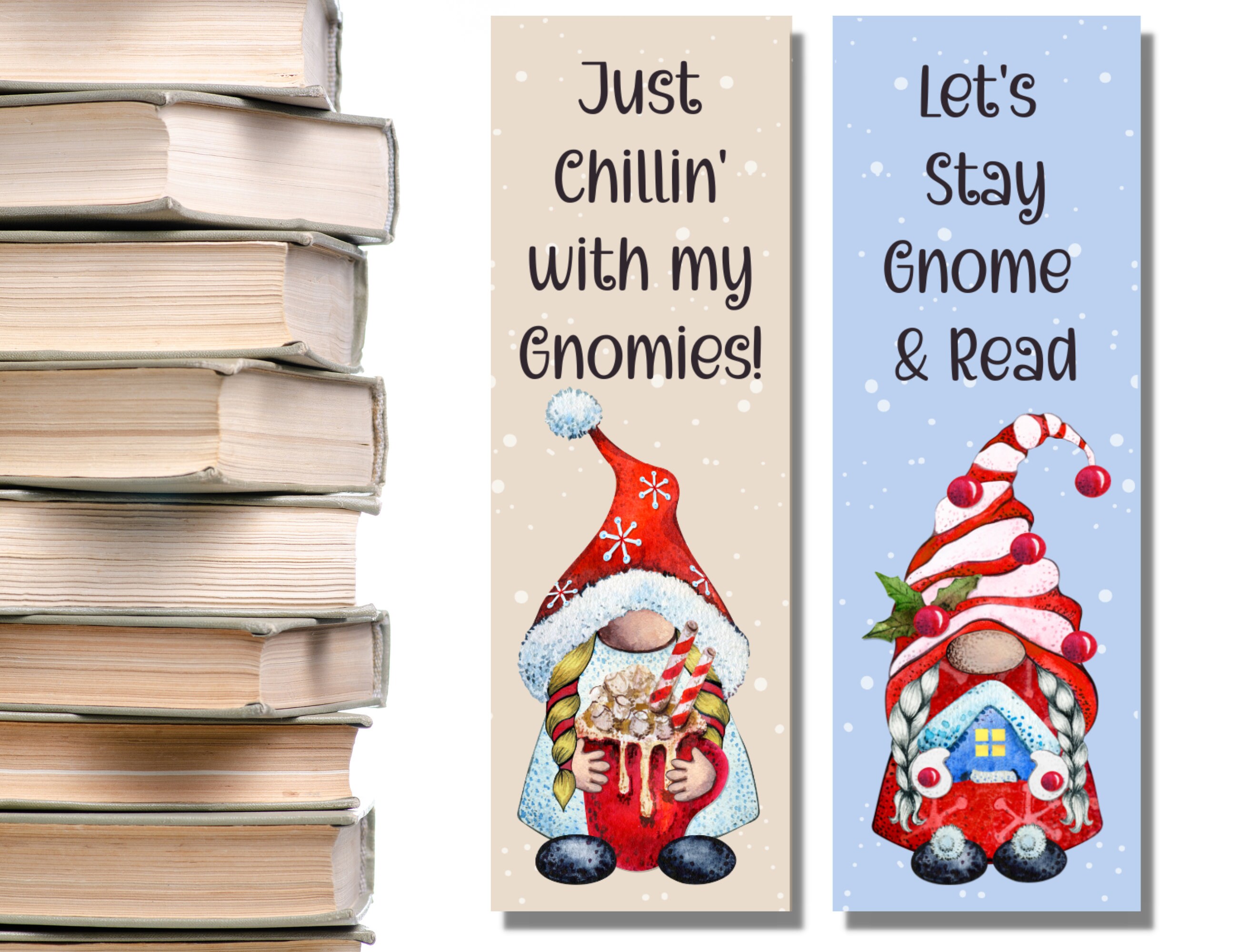 Winter Gnome Bookmarks, Printable Holiday Gnome Bookmarks, Book Lover ...