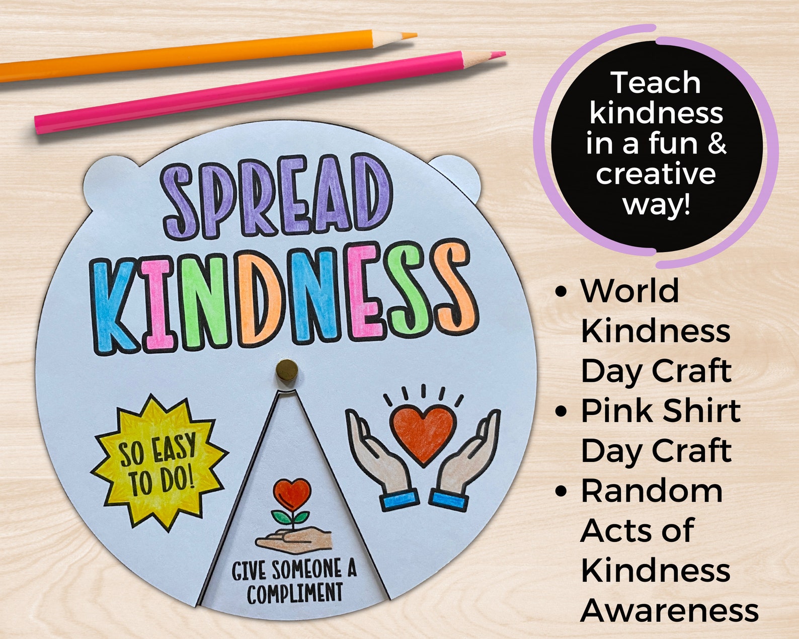 Spread Kindness Spinner Wheel Coloring Craft, Kindness Craft, World ...