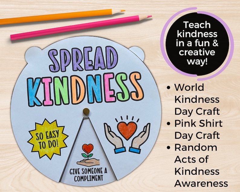 Spread Kindness Spinner Wheel Coloring Craft, Kindness Craft, World ...