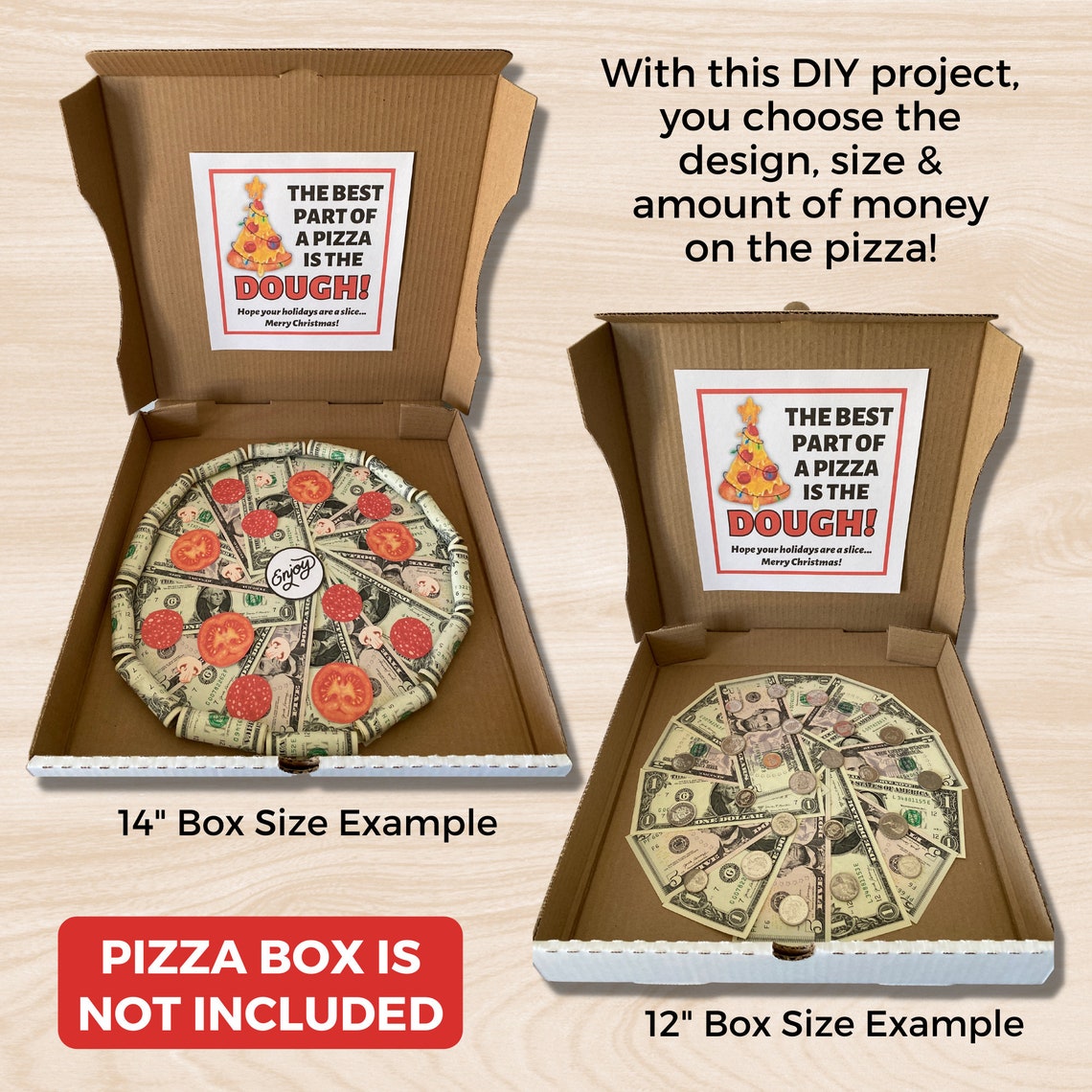 Christmas Money Gift, Printable Money Pizza Sign, Christmas Money Pizza ...