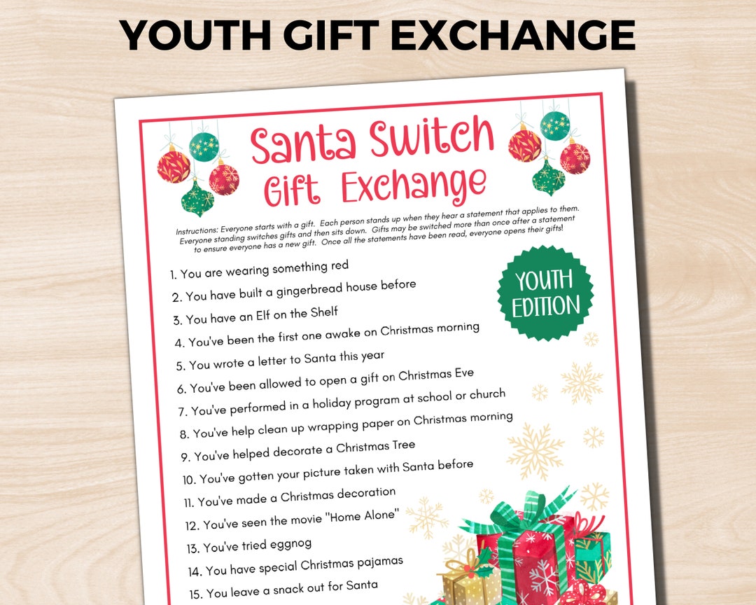 Youth Santa Switch Gift Exchange Game, Kids White Elephant Gift ...