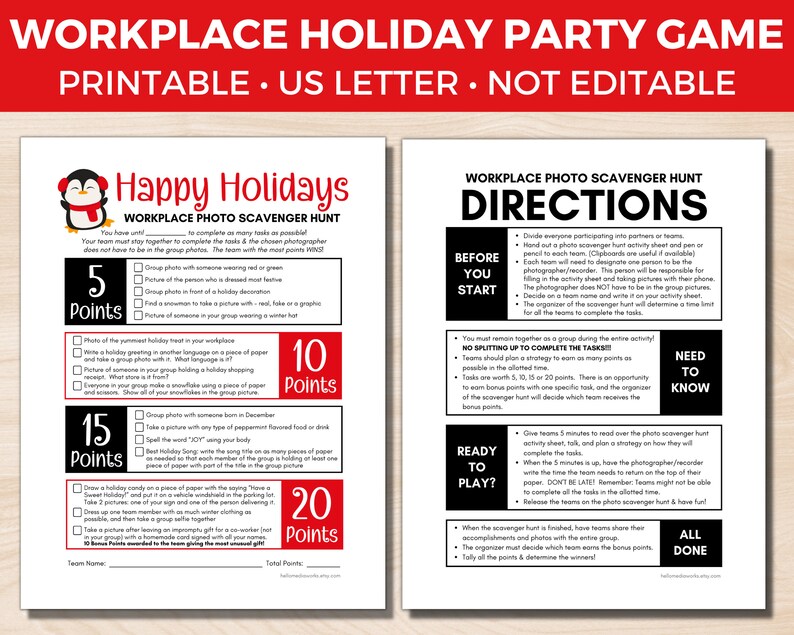 Holiday Workplace Photo Scavenger Hunt, Holiday Team Building Activity ...