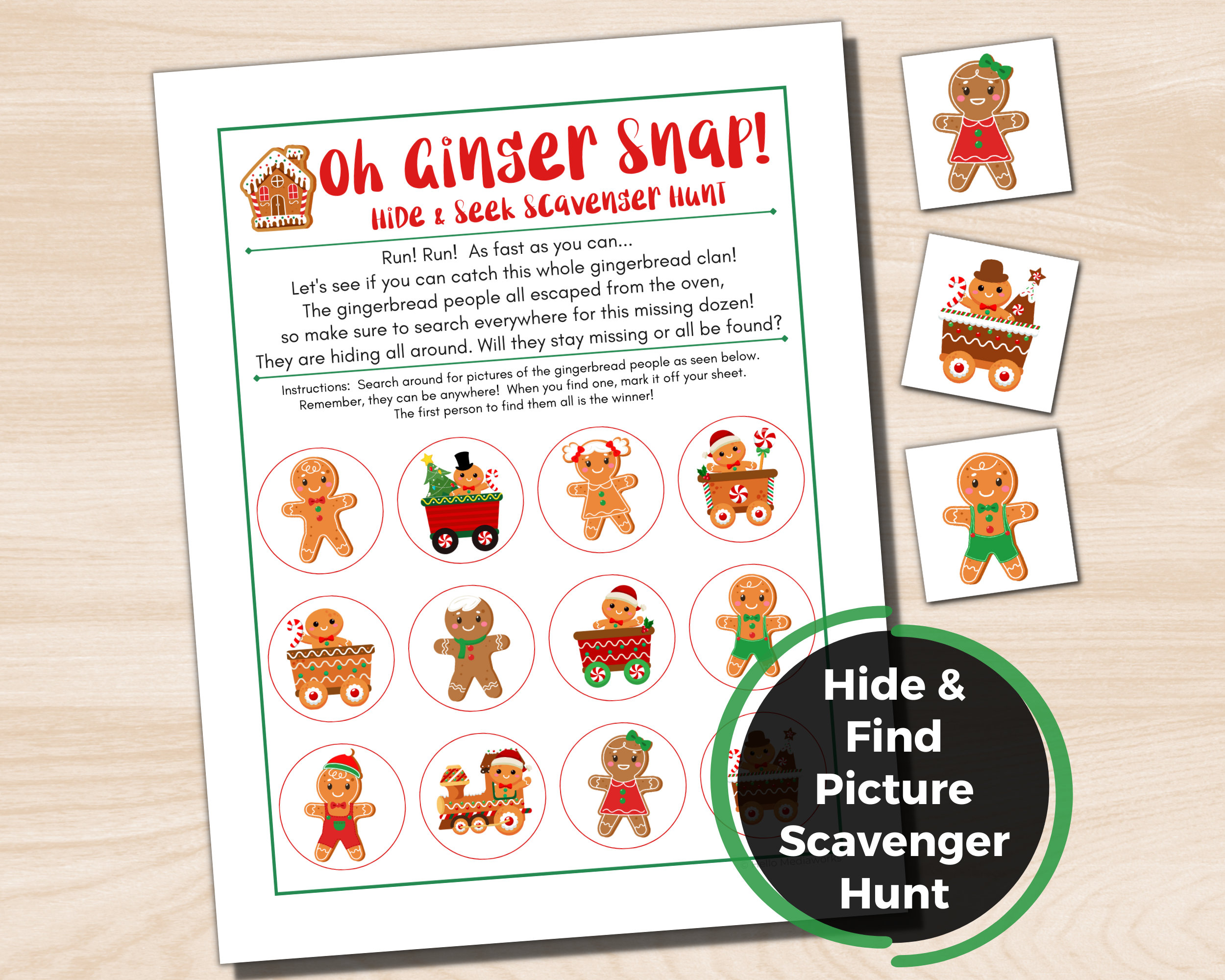 Gingerbread Man Hide and Seek Scavenger Hunt Game, Kids Picture ...