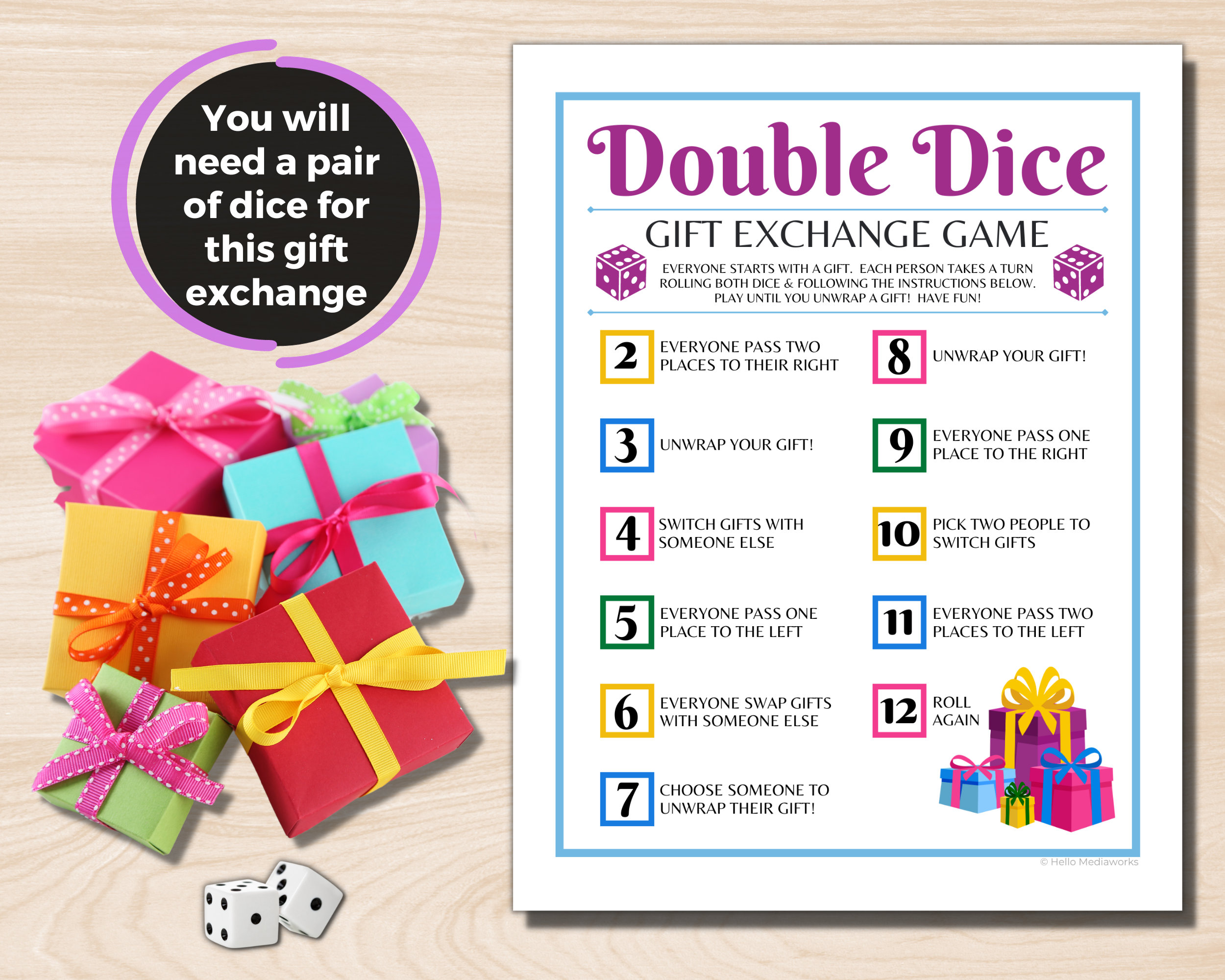 Double Dice Gift Exchange Dice Game, White Elephant Gift Exchange, Gift ...