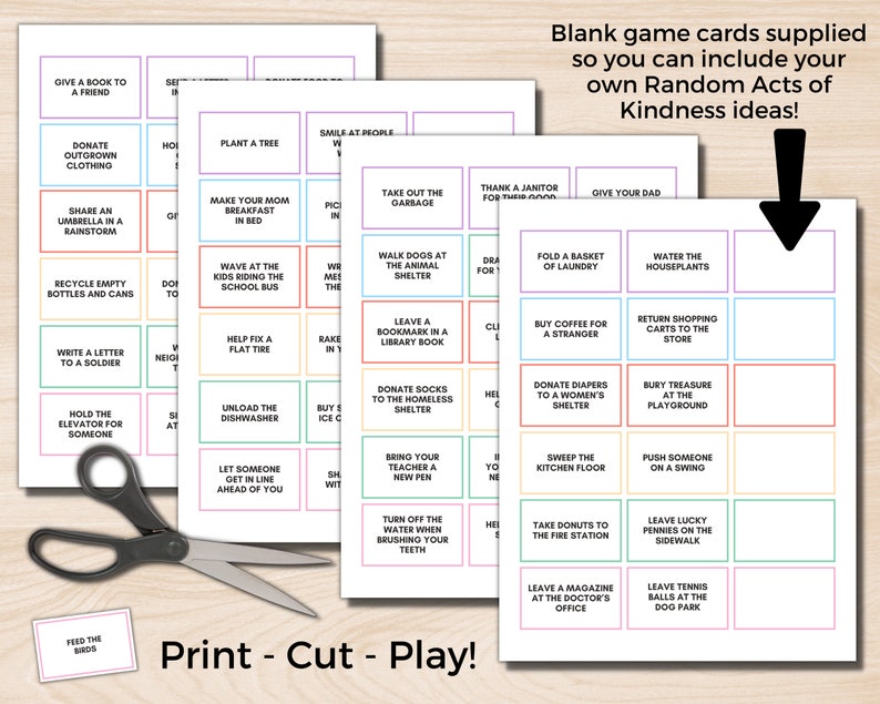 Random Acts of Kindness Charades or Draw It Game, Random Acts of ...