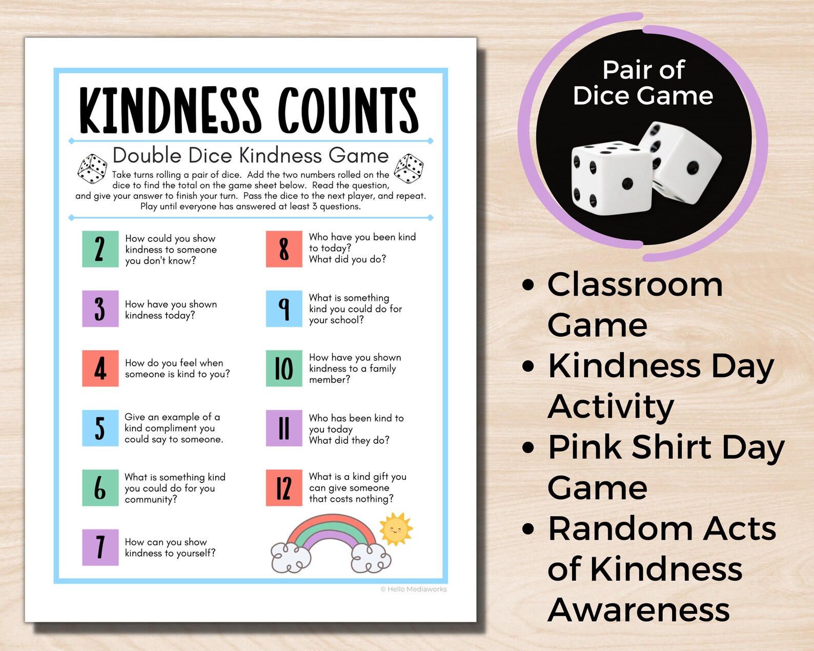Kindness Counts Double Dice Kindness Game, World Kindness Day, Pink ...