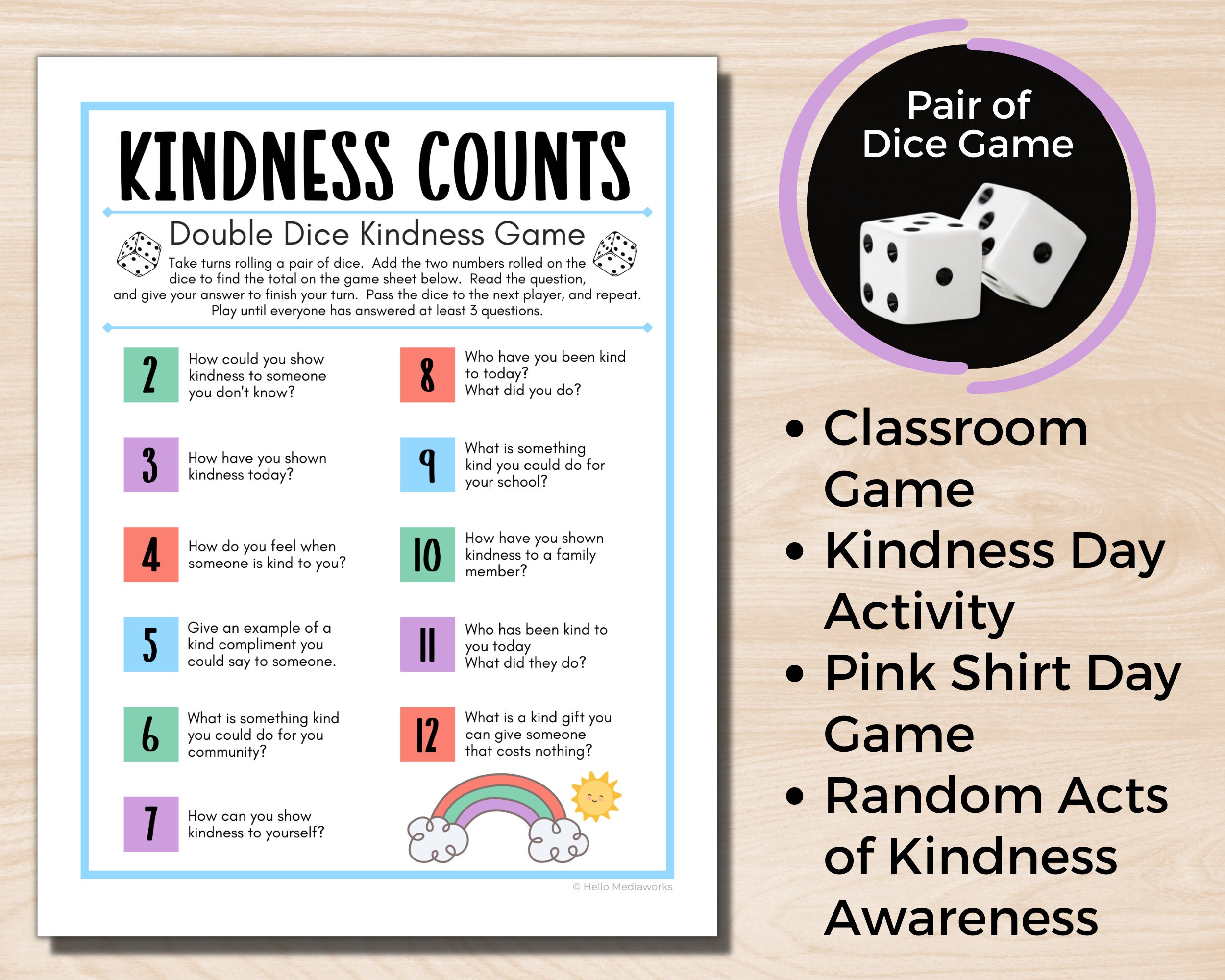 Kindness Counts Double Dice Kindness Game, World Kindness Day, Pink ...