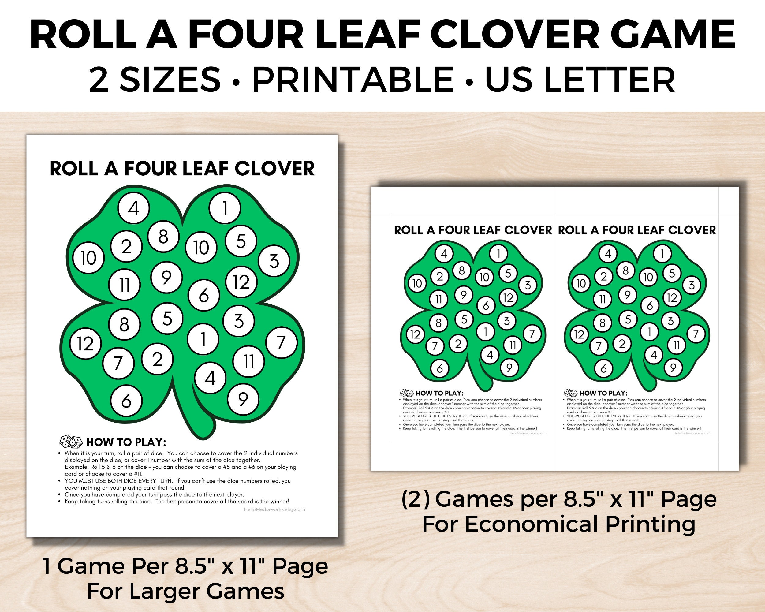 Roll a Four Leaf Clover Game, St. Patrick's Roll and Cover Dice Game ...