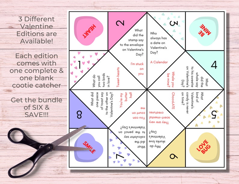 Valentines Day Cootie Catcher Bundle Valentines Joke Teller - Etsy