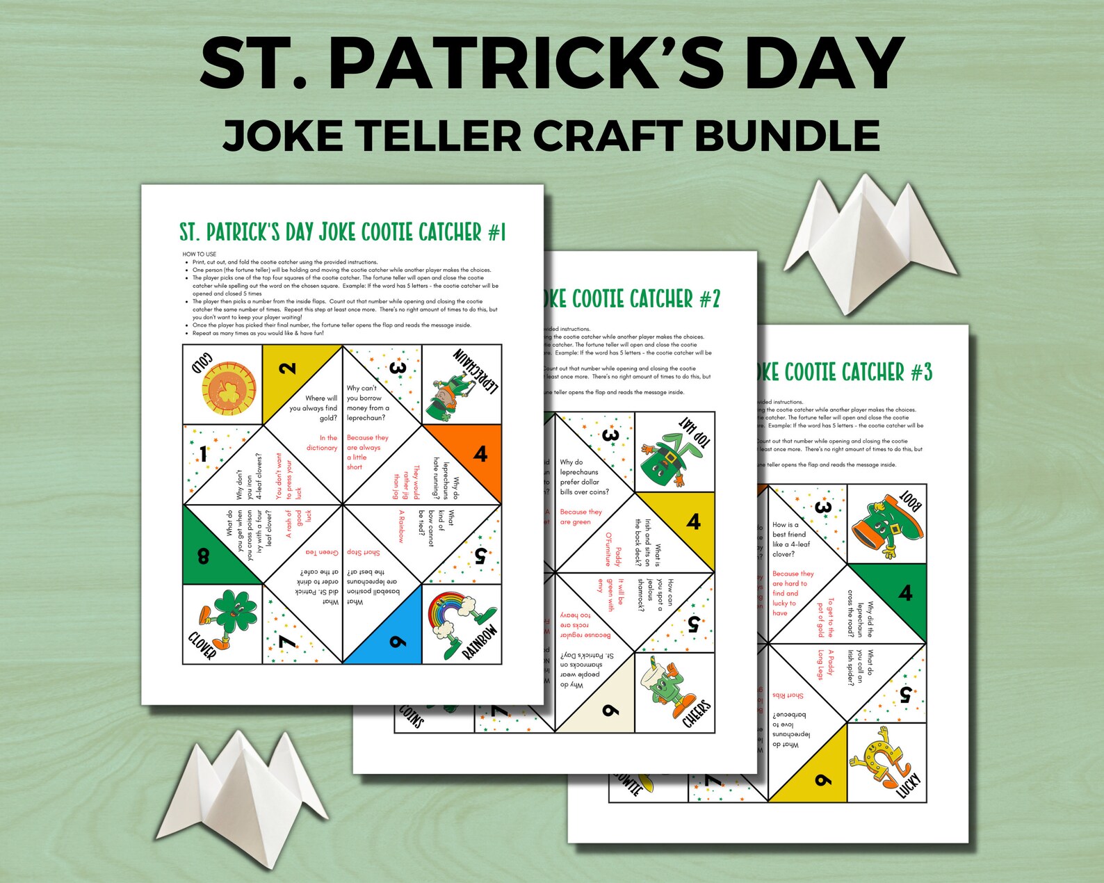St. Patrick's Day Cootie Catcher Bundle, St. Patrick's Joke Tellers, St ...