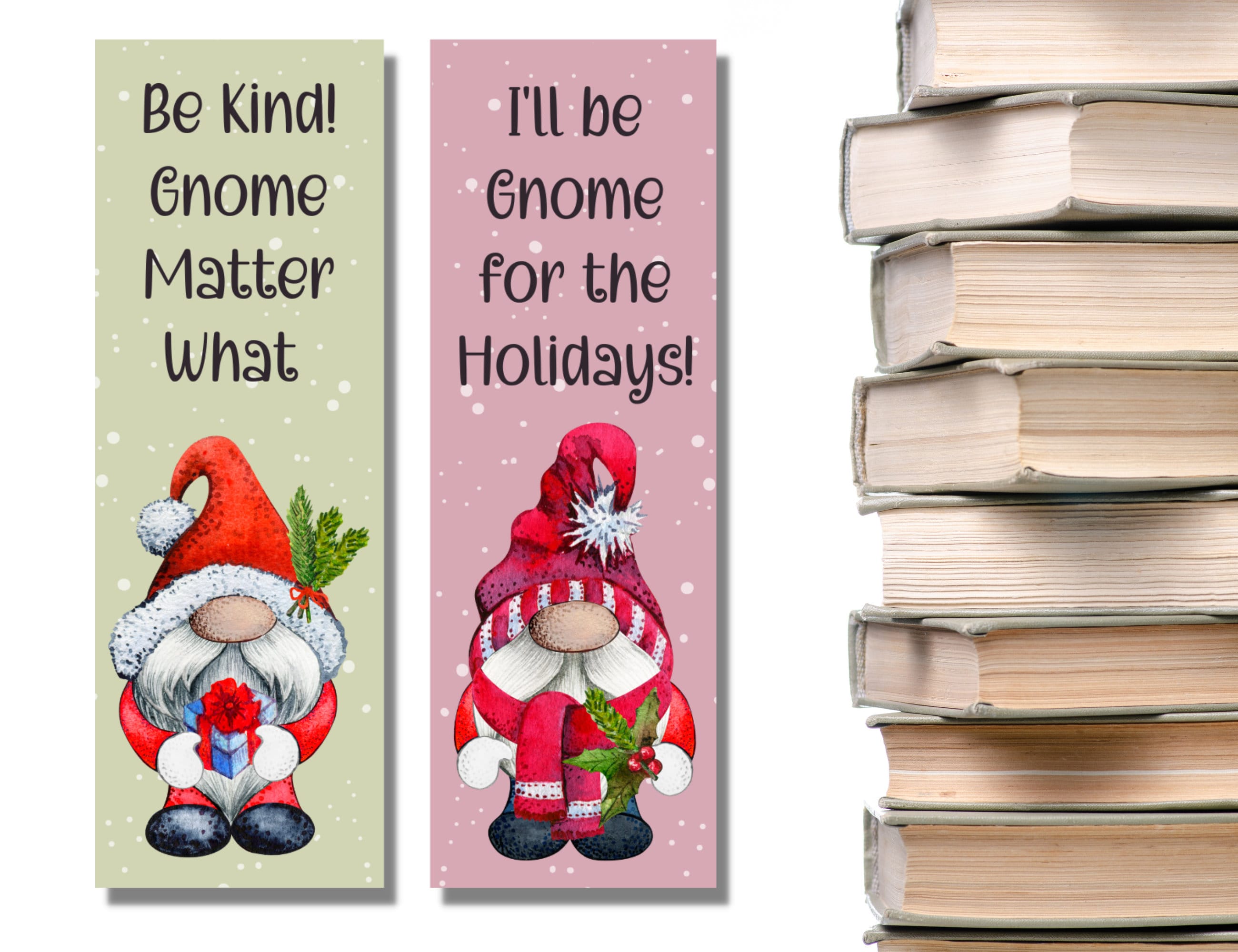 Winter Gnome Bookmarks, Printable Holiday Gnome Bookmarks, Book Lover ...