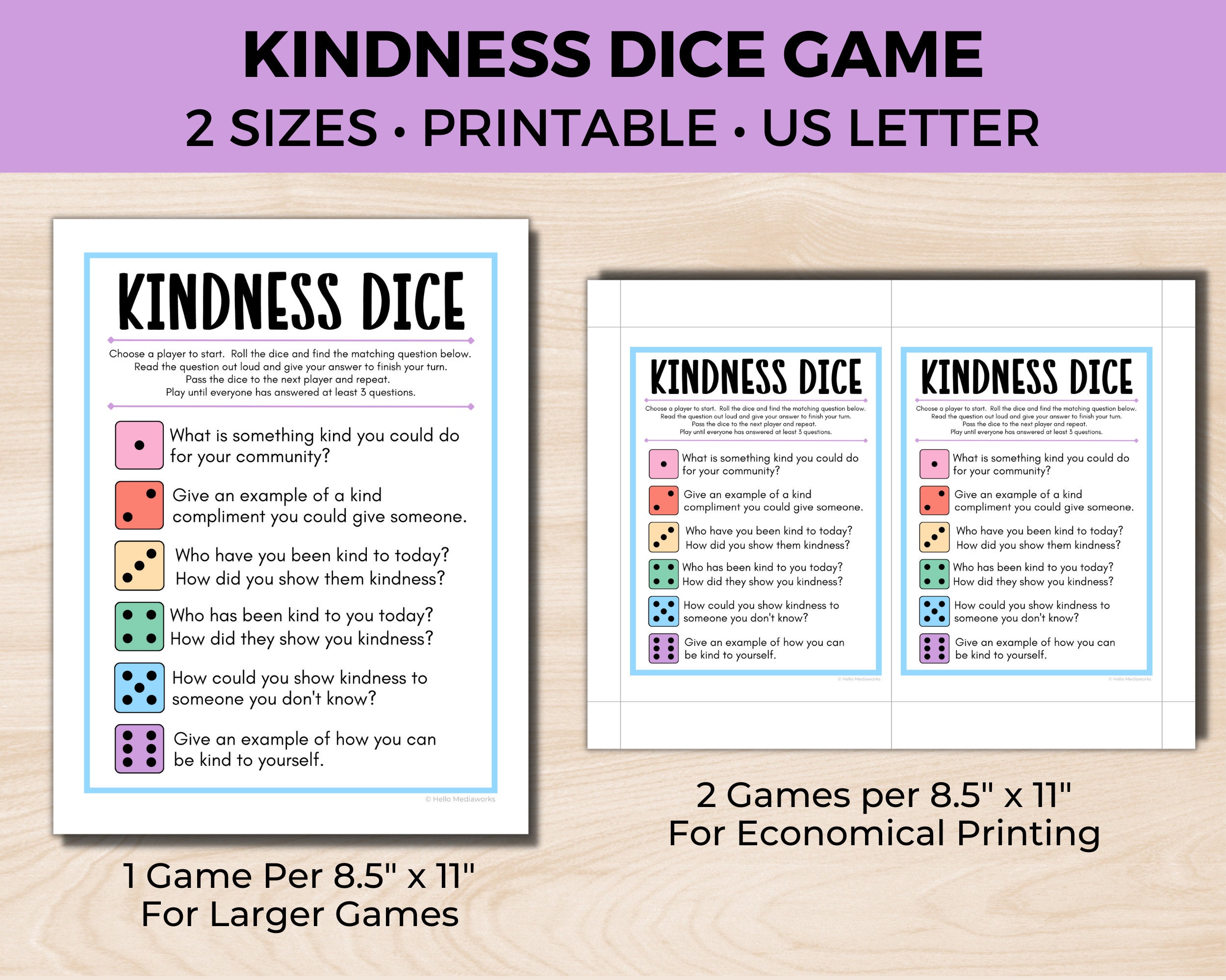 Kindness Dice Game, World Kindness Day, Pink Shirt Day Game, Random ...