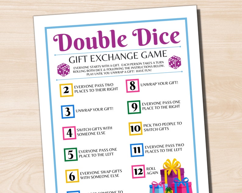 Double Dice Gift Exchange Dice Game, White Elephant Gift Exchange, Gift ...