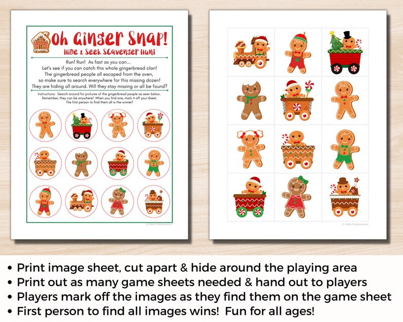 Gingerbread Man Hide and Seek Scavenger Hunt Game, Kids Picture ...