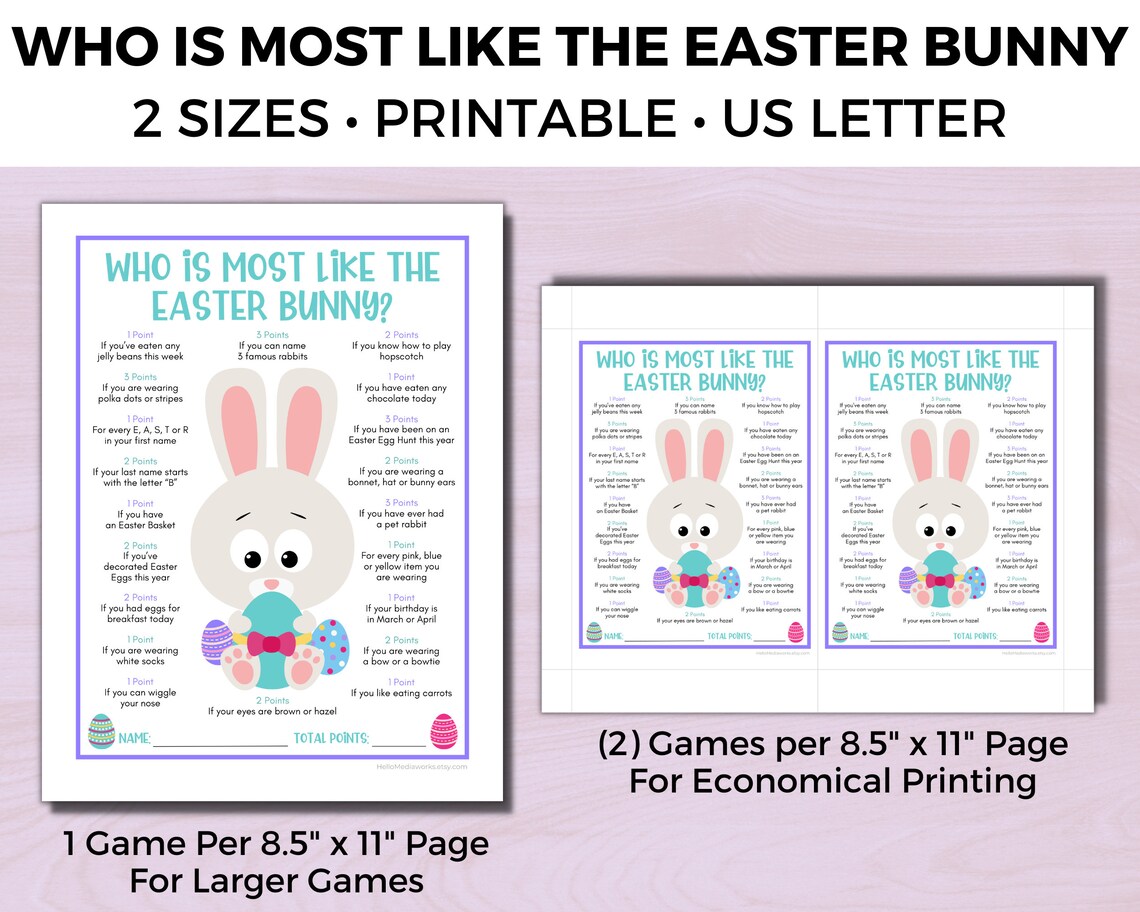 Who is Most Like the Easter Bunny Game, Easter Egg Hunt Party Game ...
