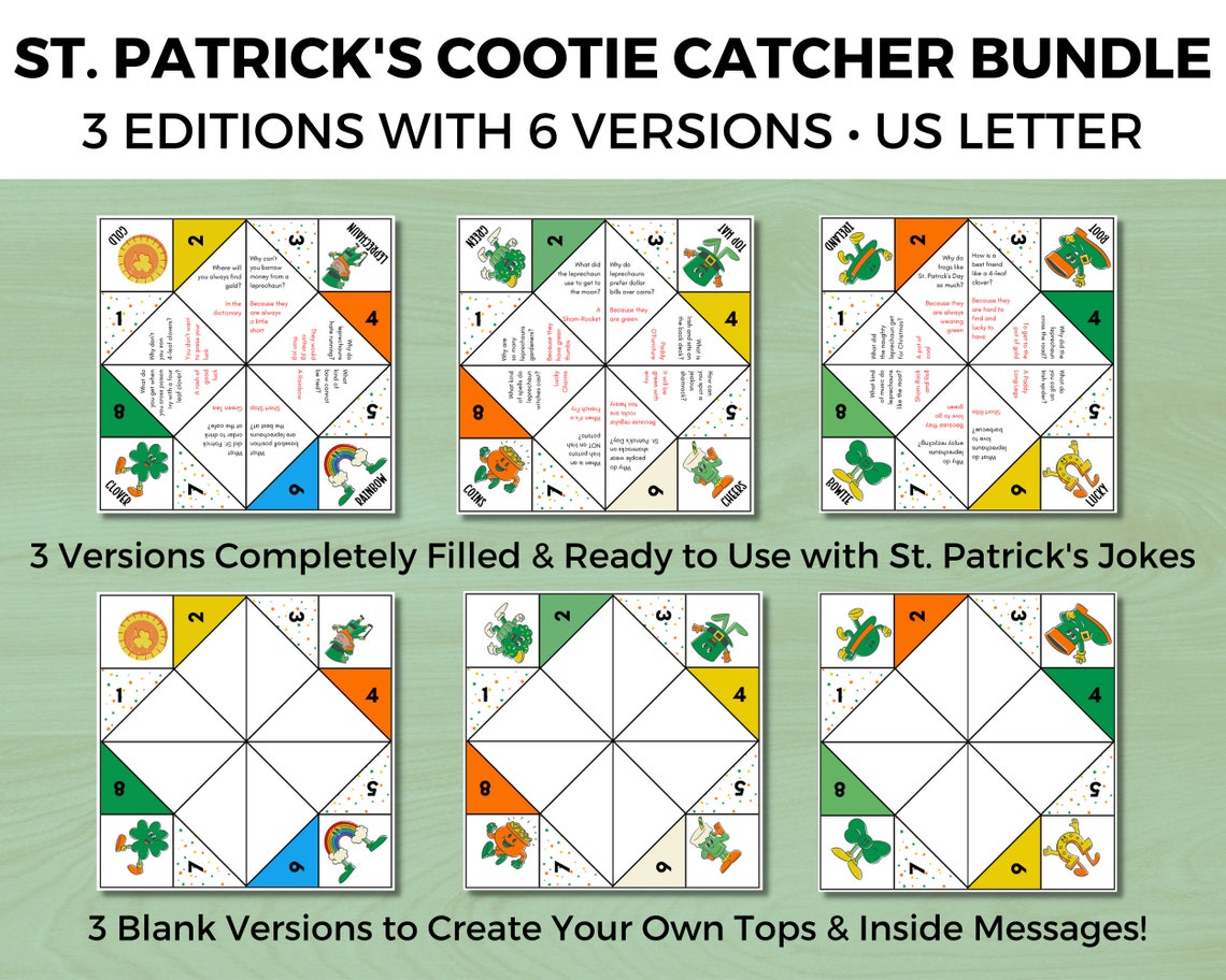 St. Patrick's Day Cootie Catcher Bundle, St. Patrick's Joke Tellers, St ...