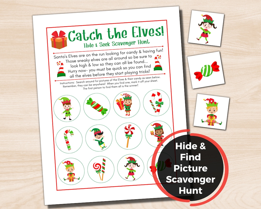 Christmas Elf Scavenger Hunt Game, Catch the Elves Hide and Seek ...