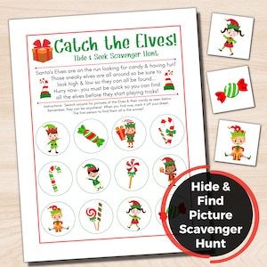 Christmas Elf Scavenger Hunt Game, Catch the Elves Hide and Seek ...