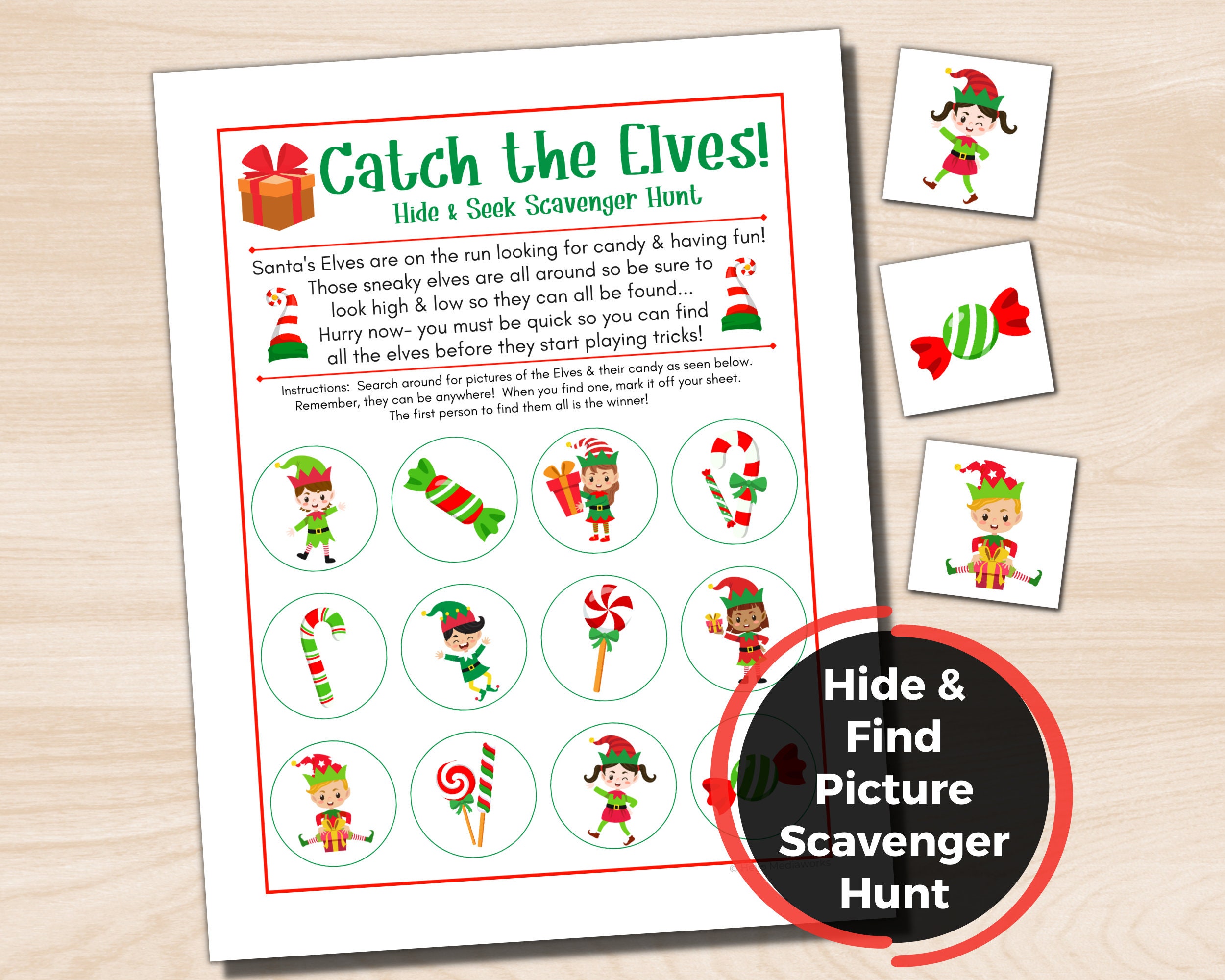 Christmas Elf Scavenger Hunt Game, Catch the Elves Hide and Seek ...