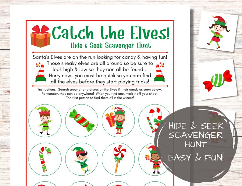 Christmas Elf Scavenger Hunt Game Catch the Elves Hide and - Etsy