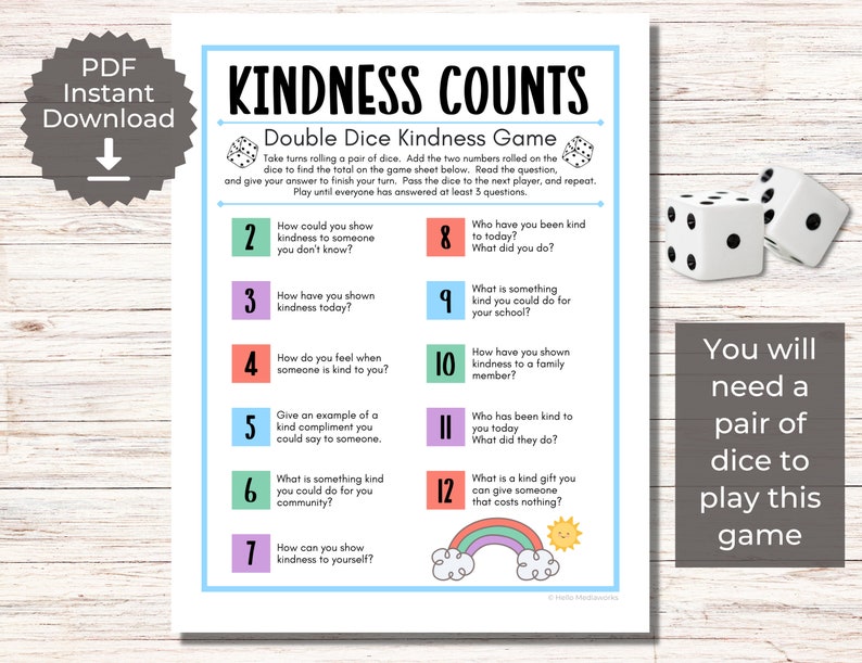 Kindness Counts Double Dice Kindness Game National Kindness - Etsy