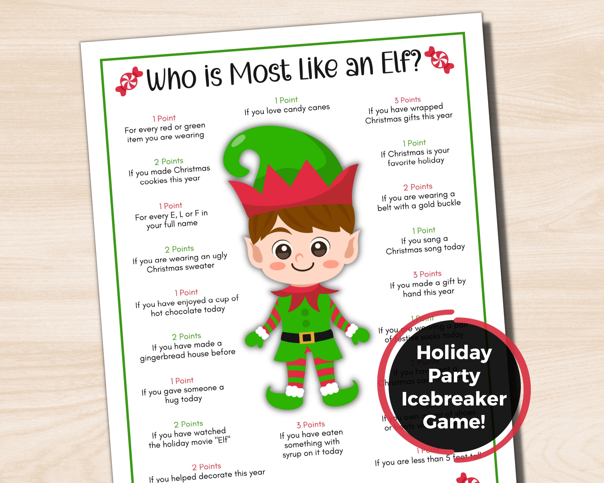 Who is Most Like an Elf Game, Christmas Ice Breaker Game, Christmas Elf ...