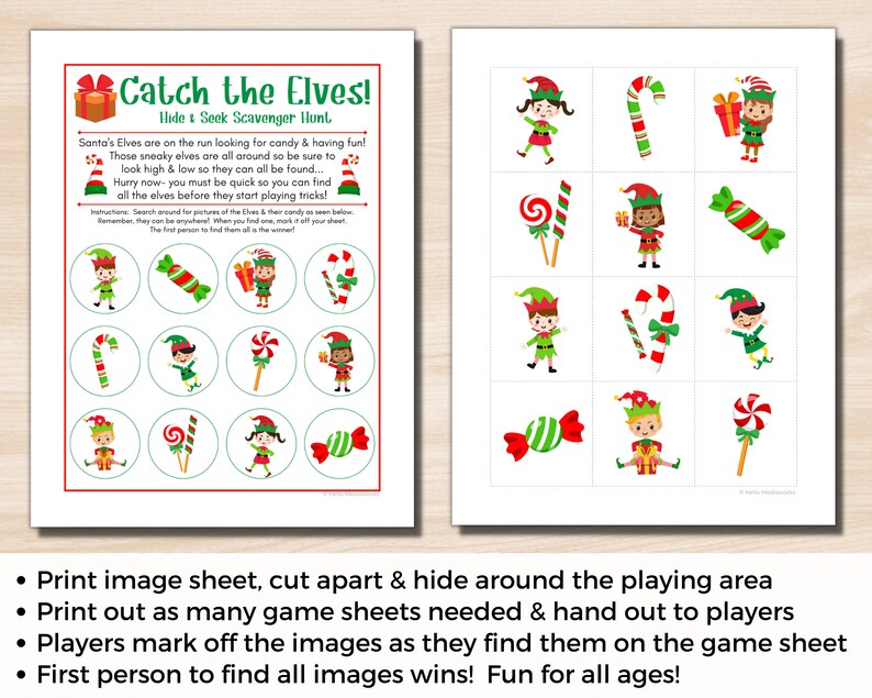 Christmas Elf Scavenger Hunt Game, Catch the Elves Hide and Seek ...
