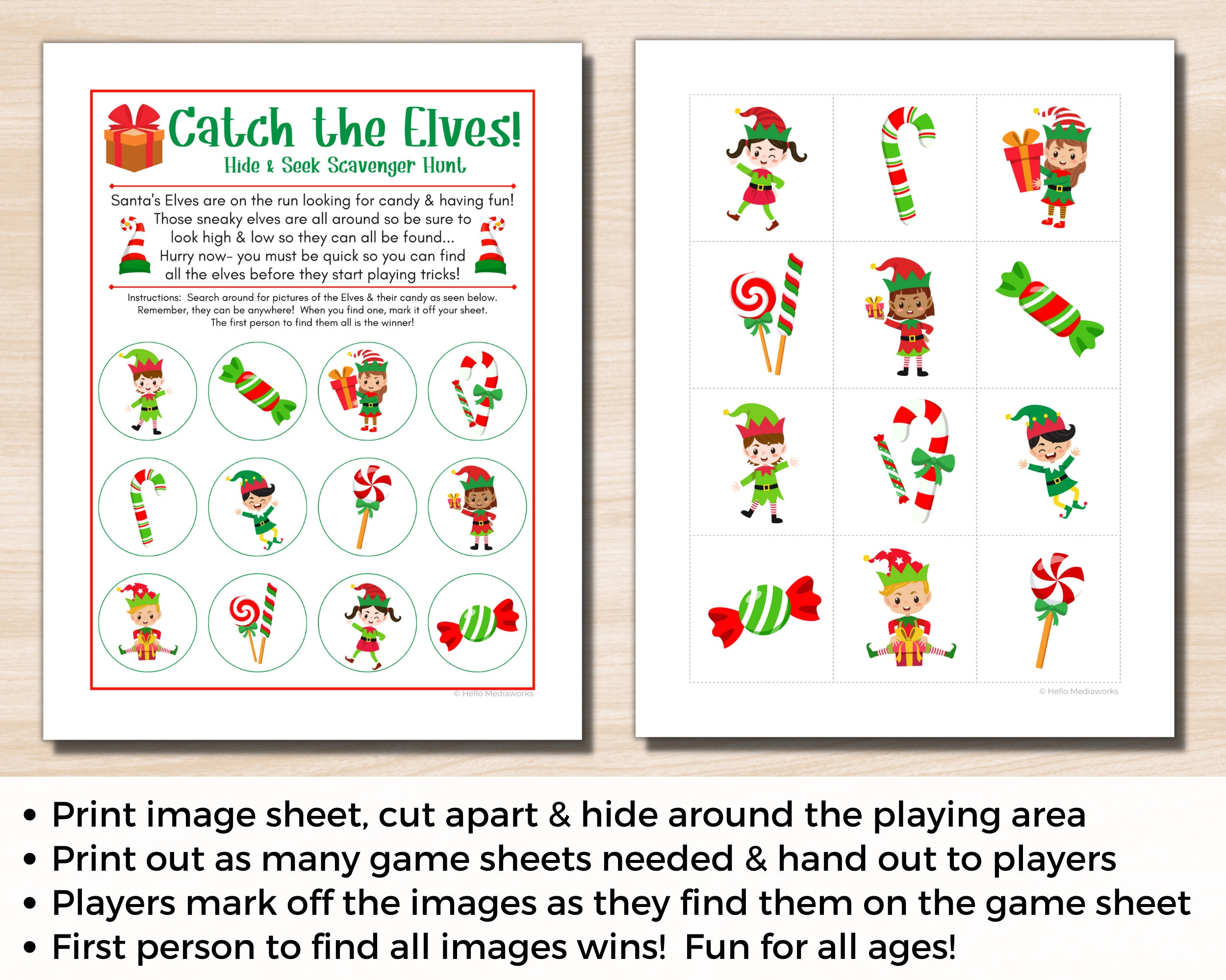 Christmas Elf Scavenger Hunt Game, Catch the Elves Hide and Seek ...