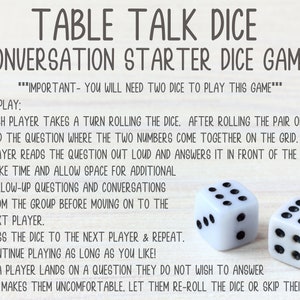 Valentine's Table Talk Dice Game Conversation Starter - Etsy