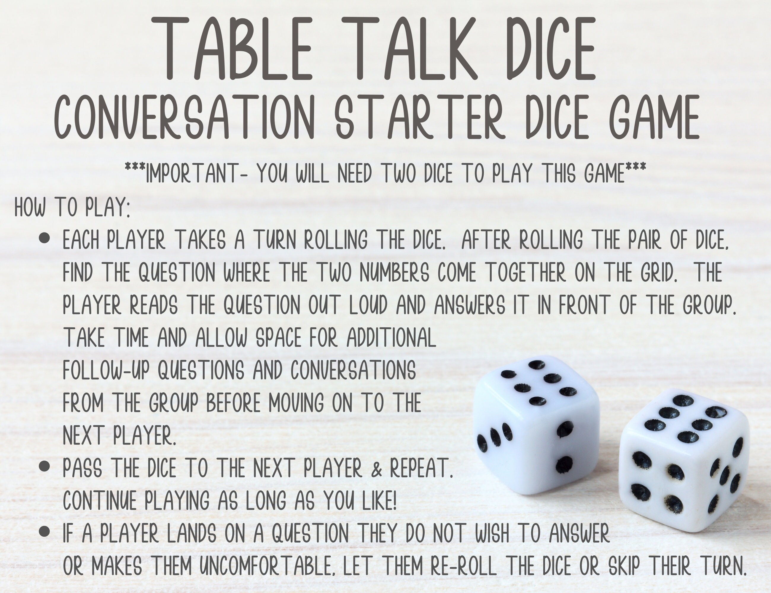 Valentine's Table Talk Dice Game Conversation Starter - Etsy