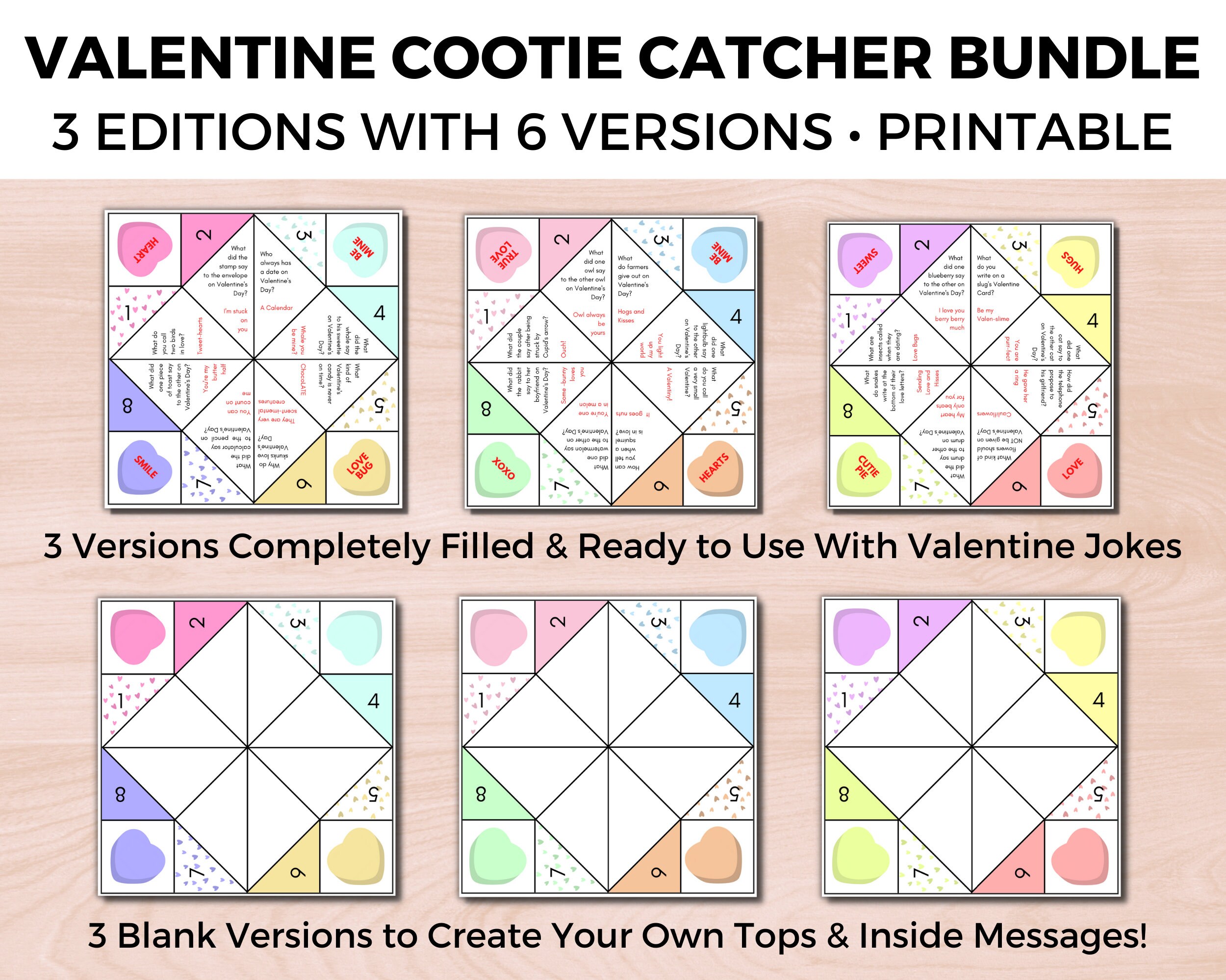 Valentines Day Cootie Catcher Bundle, Valentines Day Joke Tellers ...