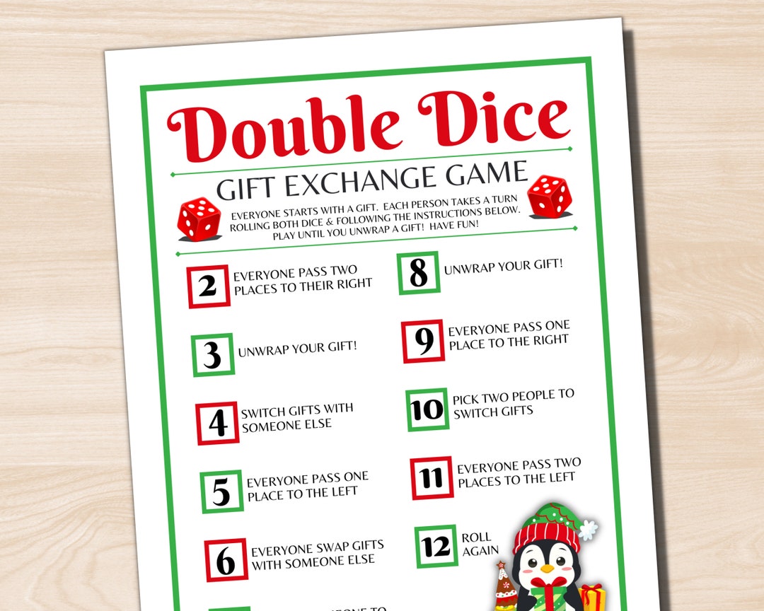Christmas Double Dice Gift Exchange, Roll the Dice Holiday Gift Exchange, White Elephant ...