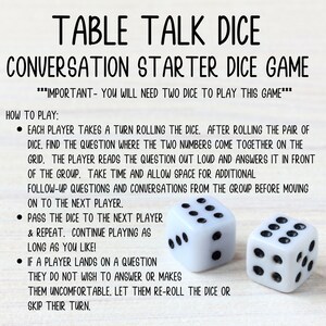 Table Talk Dice, Conversation Starter Game, Simple Icebreaker Game ...