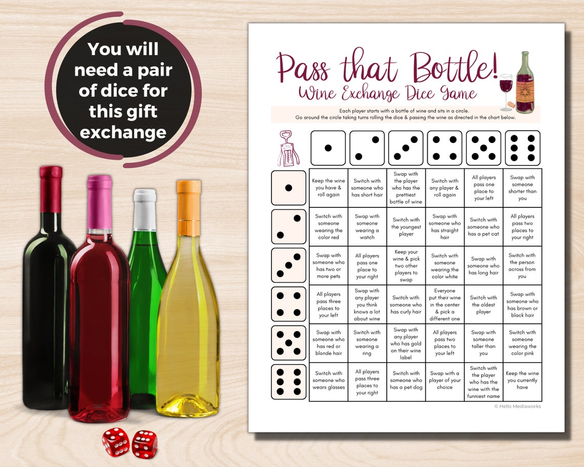 Wine Exchange Dice Game, Wine Exchange Game, Valentine's Party Game ...