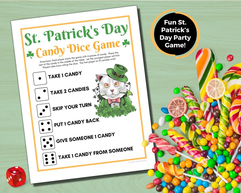 St. Patrick's Day Candy Dice Game, St. Patrick's Day Party Game, St ...