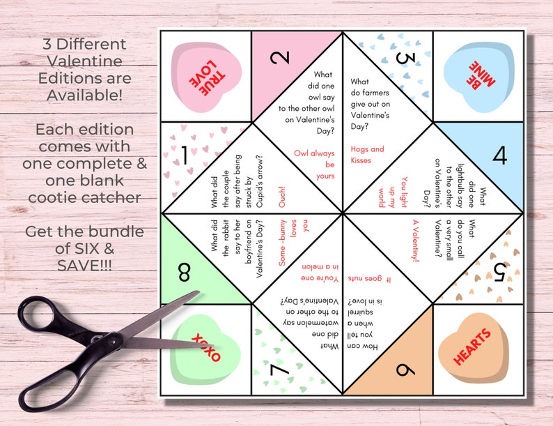 Valentines Day Cootie Catcher Bundle Valentines Joke Teller - Etsy