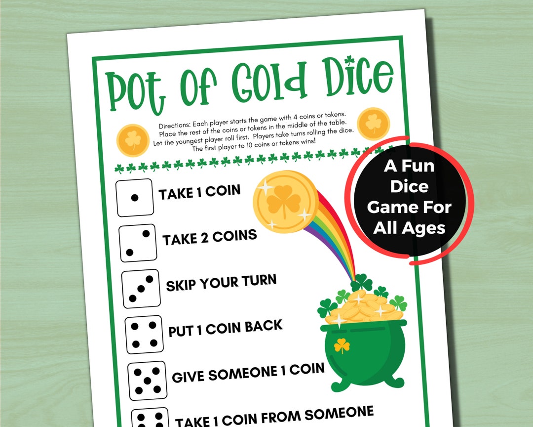Pot of Gold Dice Game, St. Patrick's Day Party Game, St. Patrick's Day ...