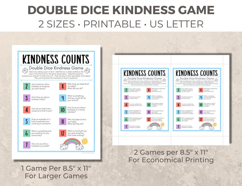 Kindness Counts Double Dice Kindness Game National Kindness - Etsy