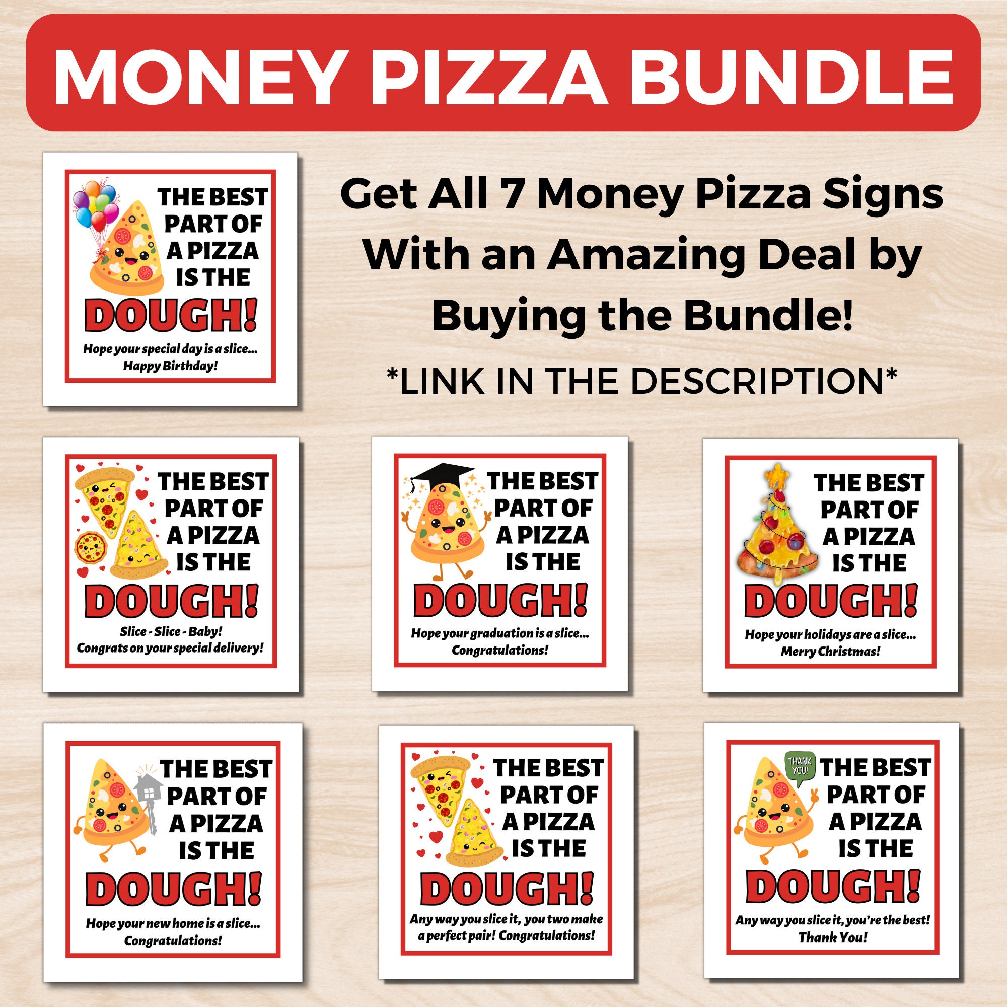 Christmas Money Gift, Printable Money Pizza Sign, Christmas Money Pizza ...