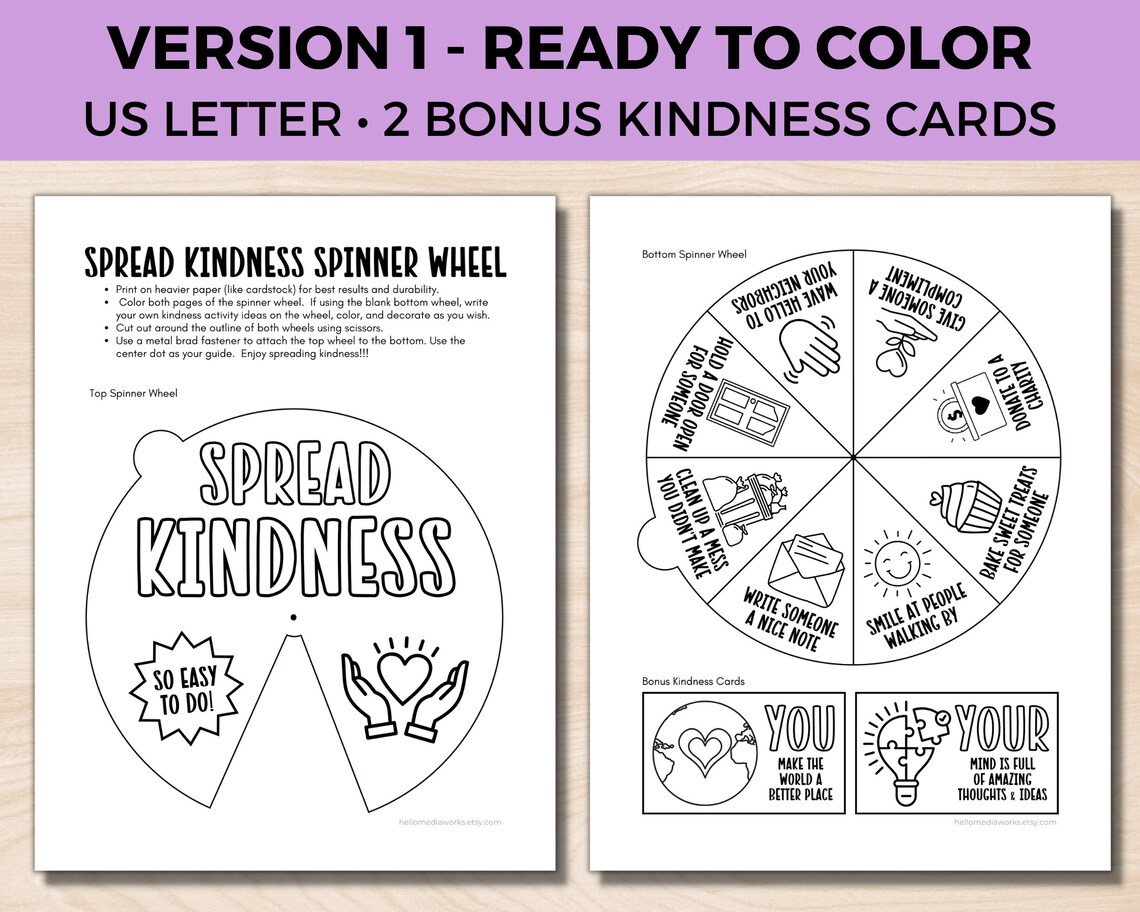Spread Kindness Spinner Wheel Coloring Craft, Kindness Craft, World ...
