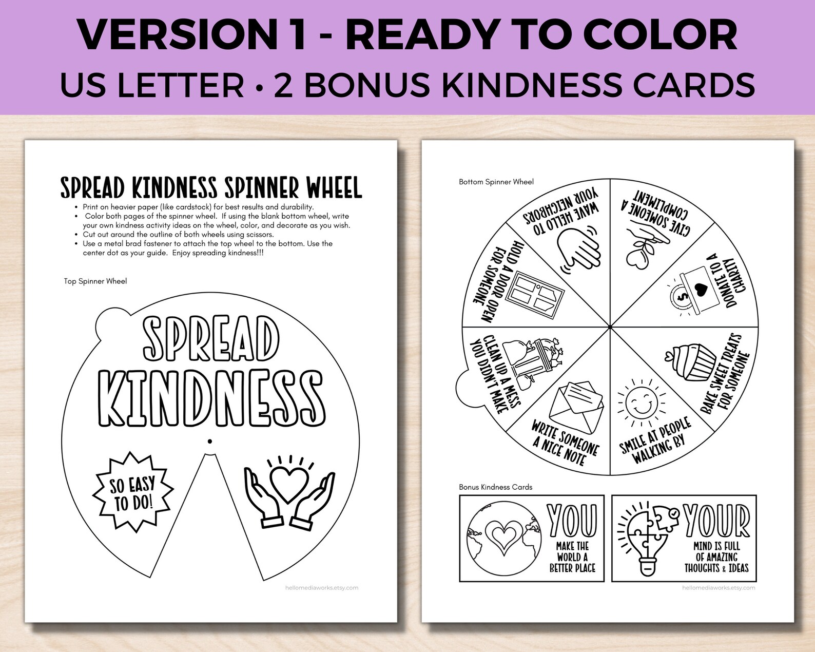 Spread Kindness Spinner Wheel Coloring Craft, Kindness Craft, World ...