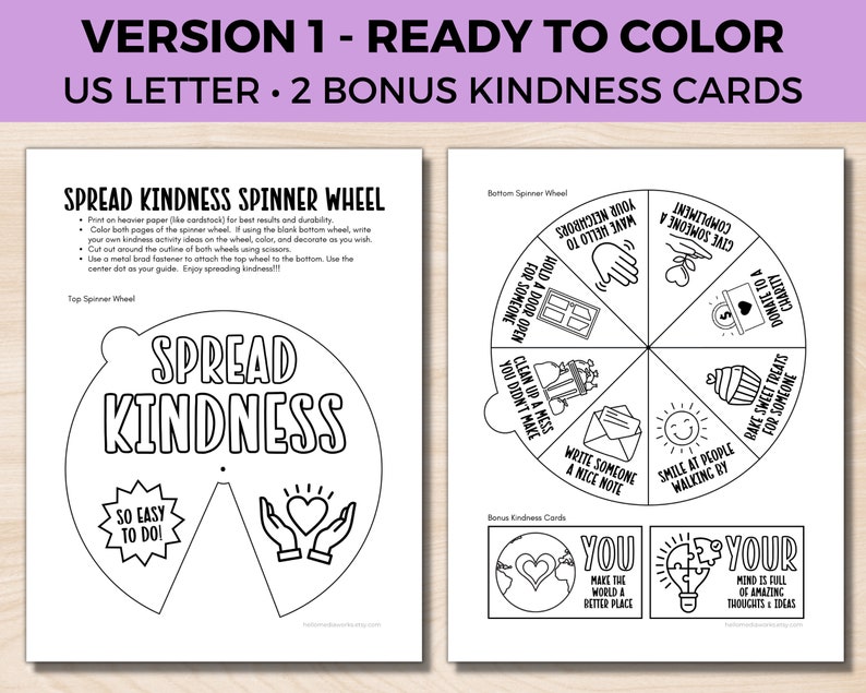 Spread Kindness Spinner Wheel Coloring Craft, Kindness Craft, World ...