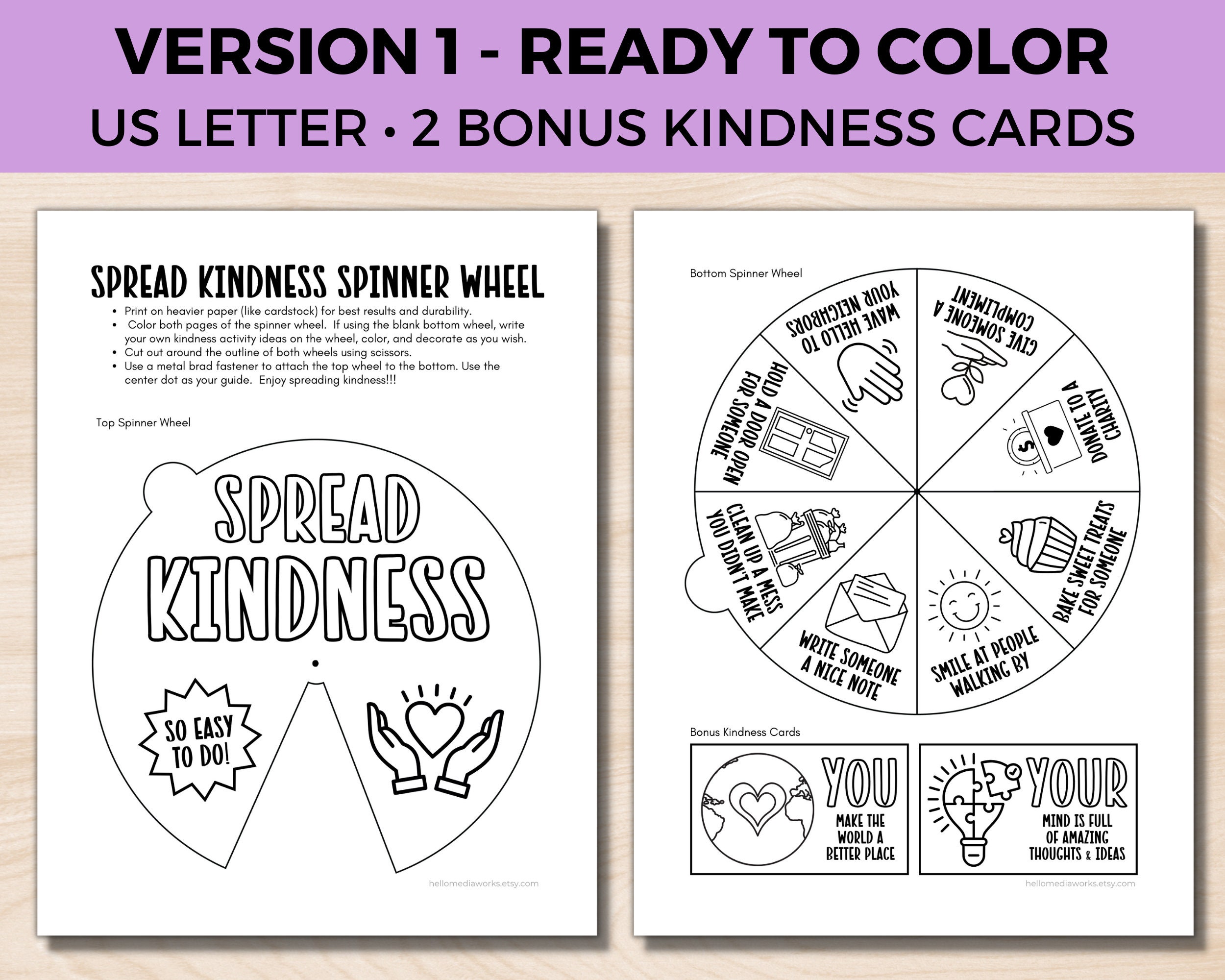 Spread Kindness Spinner Wheel Coloring Craft, Kindness Craft, World ...