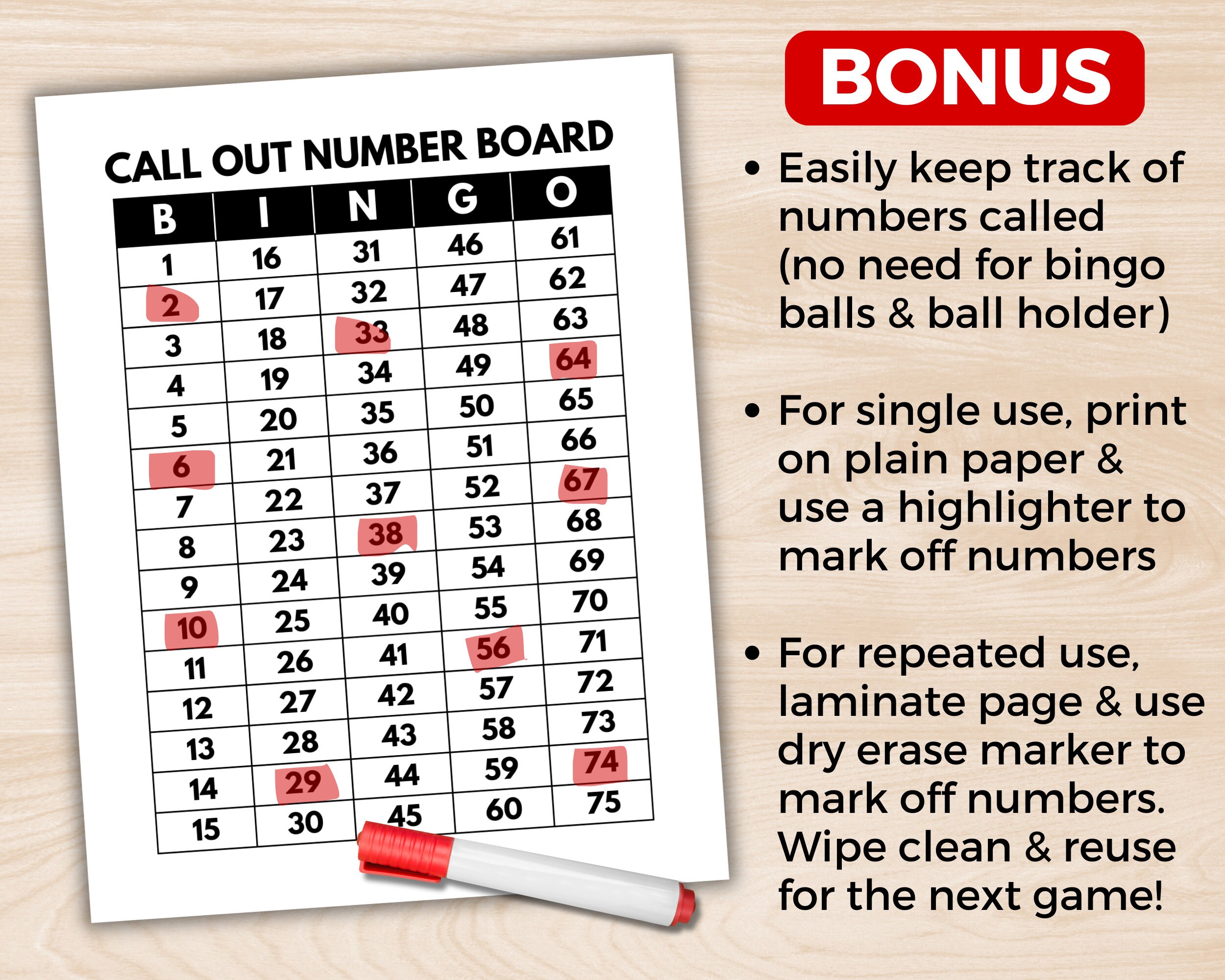 Large Print Bingo Calling Cards, Bingo Calling Cards for Seniors, Jumbo ...