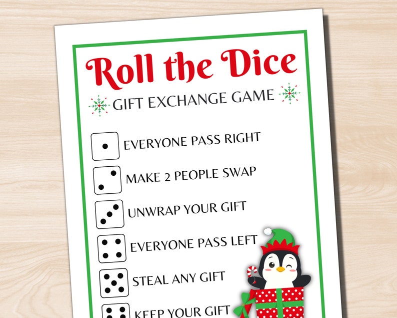 Roll the Dice Gift Exchange Game, Holiday Gift Exchange Dice Game ...
