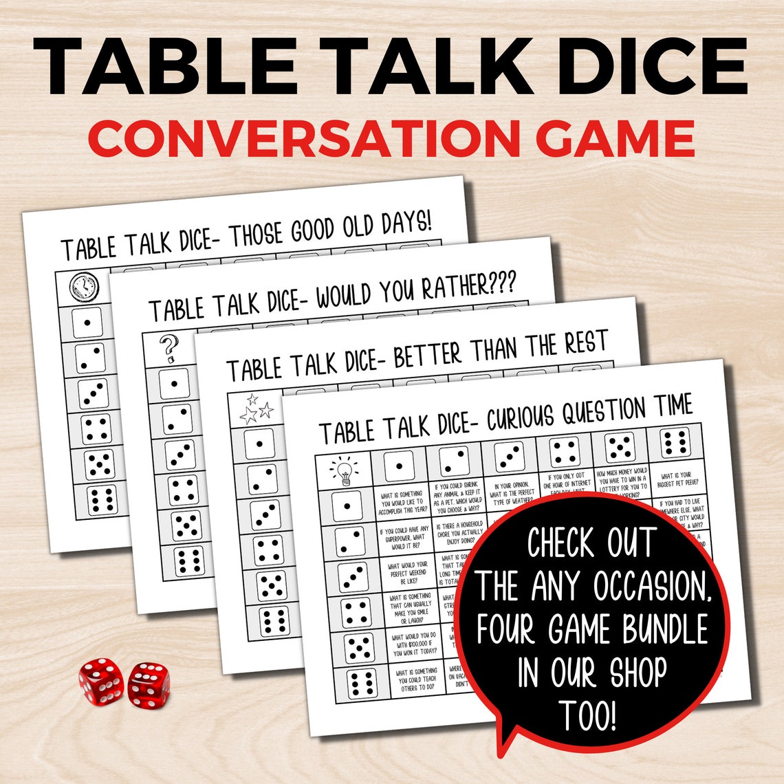 Christmas Table Talk Dice Game, Conversation Starter Game, Christmas ...