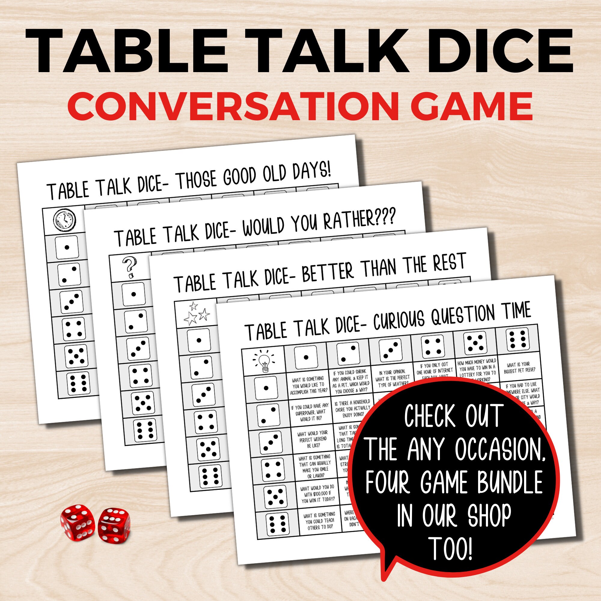 Christmas Table Talk Dice Game, Conversation Starter Game, Christmas ...
